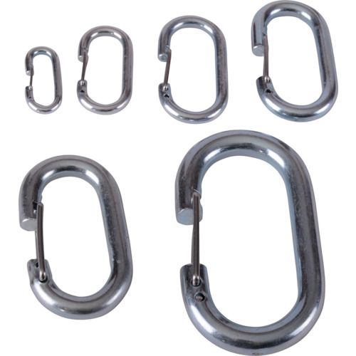 特長:●シンプルな形状のフックです。 用途:●チェーン・ワイヤ・ロープなどの連結や、端末の金具のジョイントに。 仕様:●使用荷重(kN)：0.1●D(mm)：3.9●L(mm)：37.4●S(mm)：5.0●W(mm)：16.7●R(mm)...