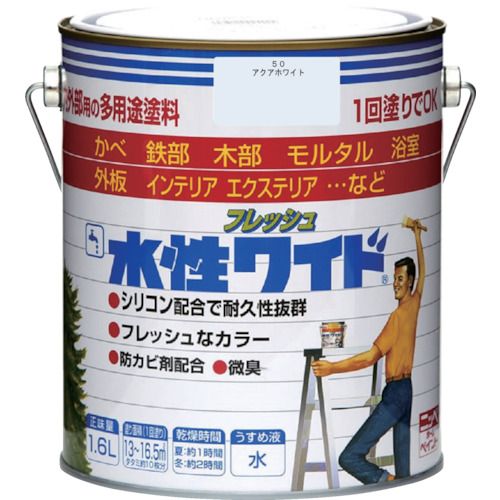 特長:●塗膜は汚れにくく、付着した汚れも水しぶきで簡単に洗浄できる（ウォッシャビリティに優れる）高性能塗料です。●タレにくい、微臭タイプです。●かび止め材、さび止め材配合しています。 用途:●浴室・台所・洗面所・部屋のかべや天井などに。●ド...