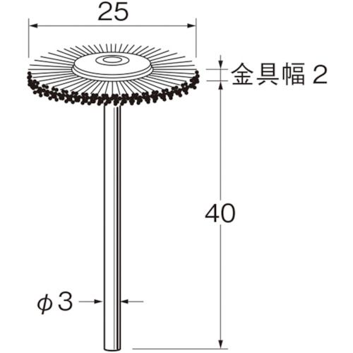 特長:●酸、アルカリ、熱に強く、硬鋼線と比べ錆が発生せず折損が少ないです。 用途:●ステンレス、アルミ製品の研磨。●水溶液、酸溶液内や高温の中での研磨。 仕様:●毛材：ステンレス線●外径(mm)：25●軸長(mm)：40●軸径(mm)：3....