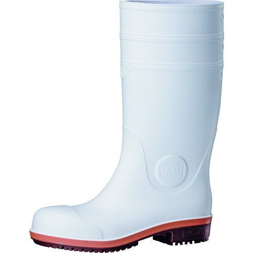 特長:●台車作業等から小指も保護出来る先芯を搭載しています。●全方向の滑りに強いハイグリップスーパー底です。●一般的な低濃度の酸、アルカリに対して耐薬品性を有しています。●筒幅調整用の穴あけ溝付きです。●用途や体形に合わせて筒の長さ調整が可...