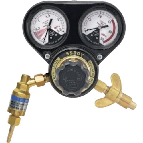 特長:●SSボーイと乾式安全器(マグプッシュMPO-1)がセットになった製品です。●圧力計カバー付で外傷を防ぎます。 用途:●溶断・溶接用に。 仕様:●流体：酸素●1次側使用圧力(MPa)：2〜15●2次側使用圧力(MPa)：0.2〜0.9...