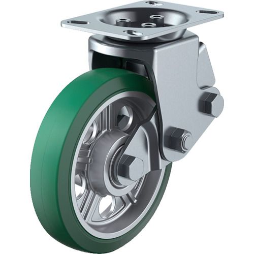 特長:●内蔵された緩衝器が走行時の衝撃を吸収することにより、積載物を守ります。●抜群の衝撃吸収能力と高い共振防止性能により、牽引時においても台車の走行音を大幅に低減でき、環境改善に大きく貢献します。 用途:●牽引台車、台車に。 仕様:●車輪...