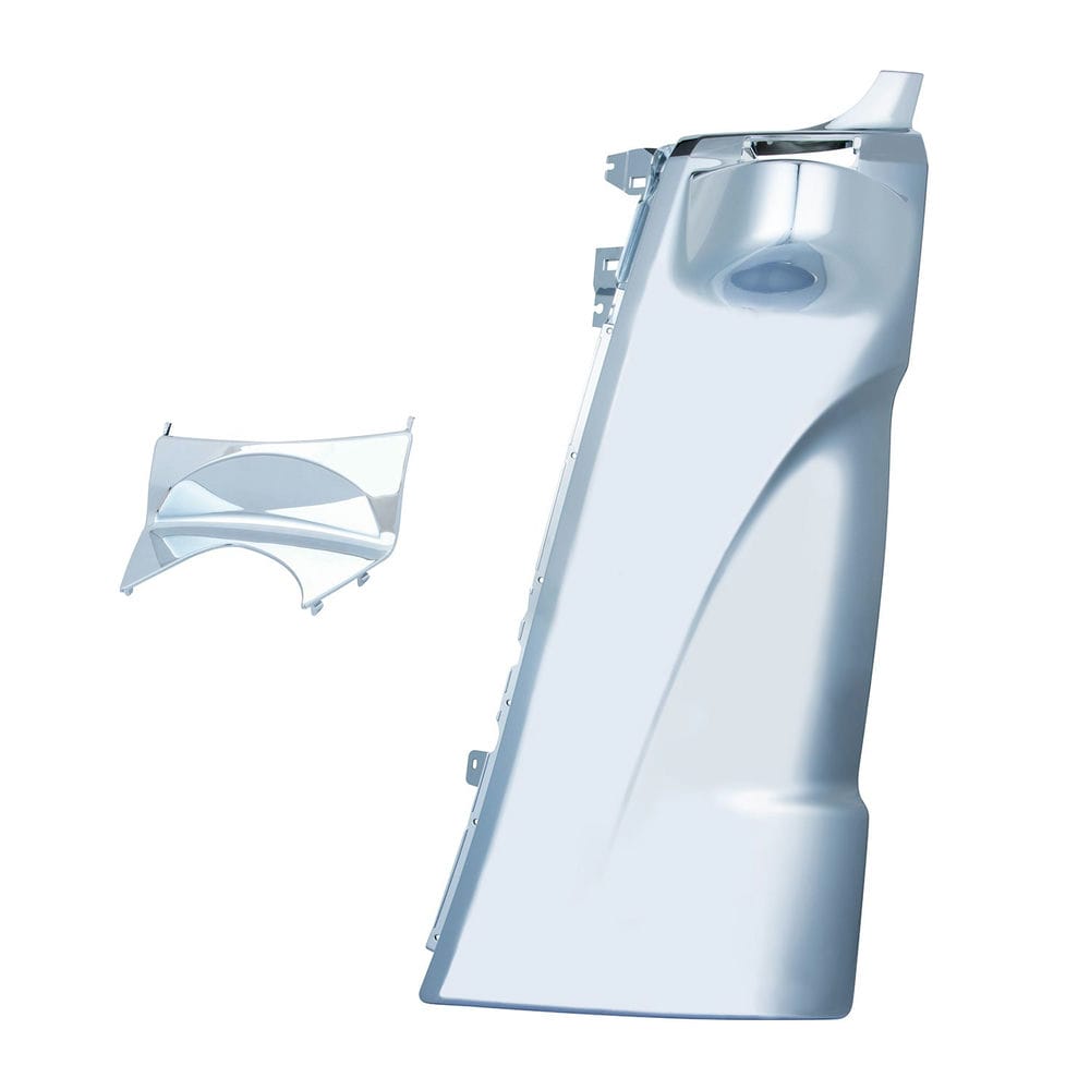 17レンジャー用メッキコーナーパネルの登場LH用にはミラーステー裏側に取り付けるJETオリジナルメッキブラケットを付属し、細かな箇所もコーディネイト!適合車種　日野4t　’17レンジャー(H29.5〜　)材質　樹脂/クロームメッキメッキブラ...