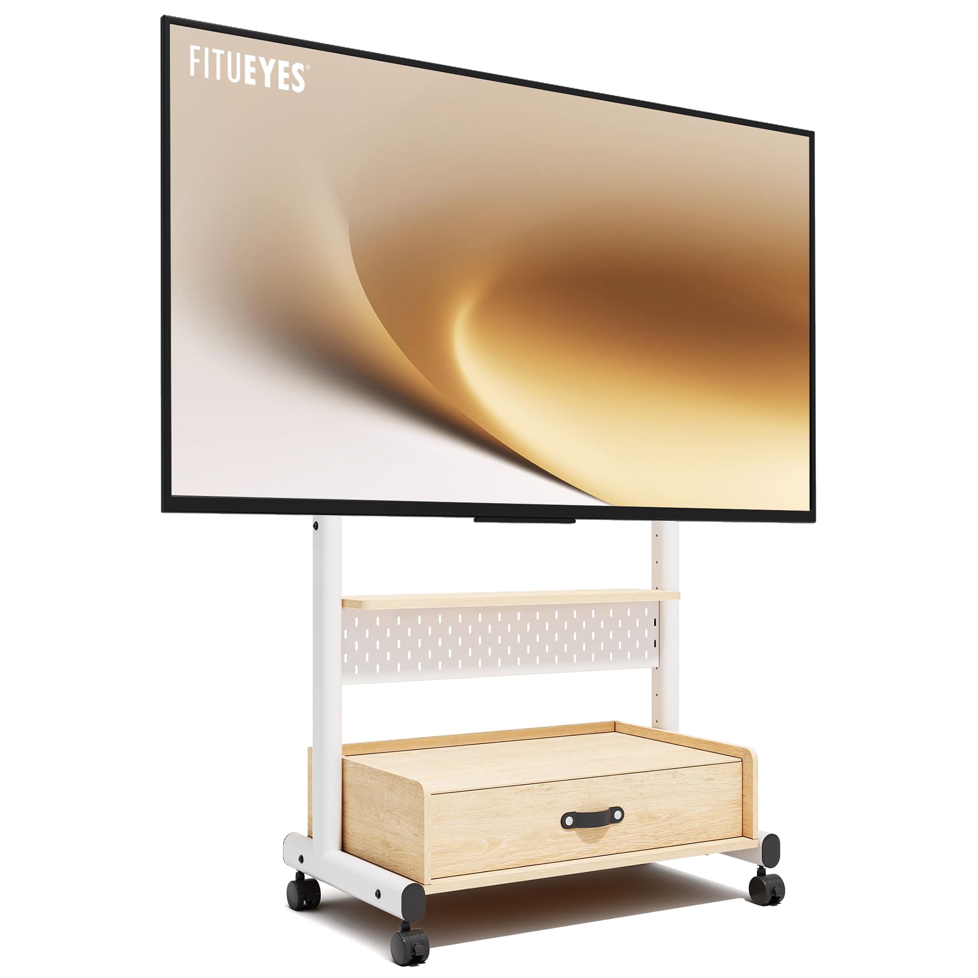 ・【商品仕様】本体サイズ(約)：幅748×奥行446×高さ1036~1406mm　本体重量：21.6kg　耐荷重：ブラケット：60kg、中間棚板：25kg　素材：スチール＆（天然木）MDF　対応VESA規格：最小限100×100mm、最大限...