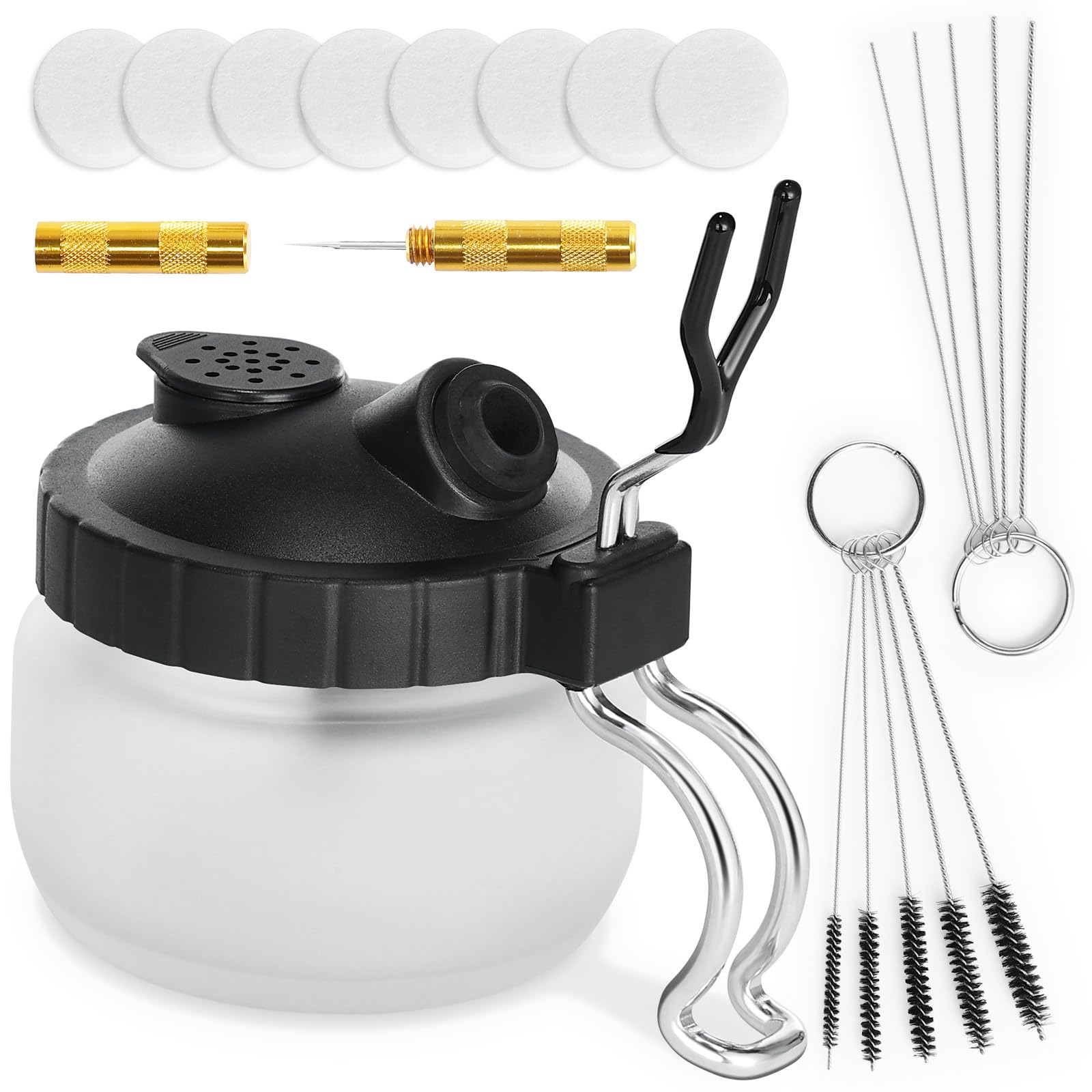 ・高耐久性デザイン:エアブラシクリーナーボトルは高品質のガラスを使用しており、頻繁な使用でも破損しにくく、長期間ご利用いただける信頼性があります。プラスチック容器と比べて重量の分布が均一で、エアブラシの重量をバランスさせます。マット仕上げの...