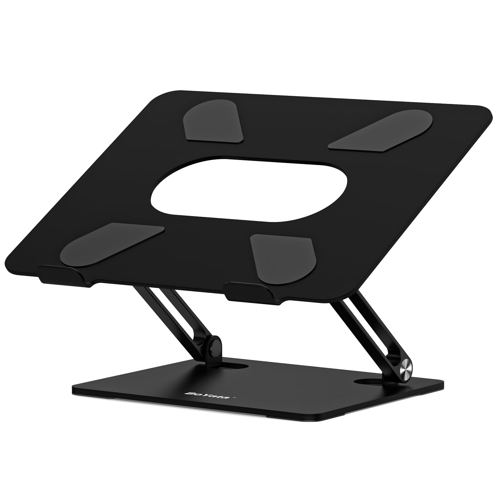 ・【無段階角度＆高さ調整可能】●人間工学に基づいて設計により、PC作業時、角度・高度を無段階調整可能で自分に最適な高度まで調整できるパソコンスタンド！●デスクが低いためデスクワークの際に腰に負担がかかってしまっていたが、BoYataスタンド...