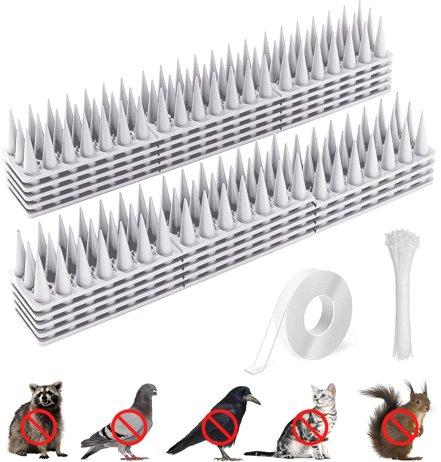 ・普遍的な動物忌避剤：プラスチック製の鳩のスパイクのこの12個のパックで、不快な汚れや芝生への損傷を避けるために、屋外スペースに不要な動物がいないようにしてください。各スパイクは43cmL x 4cm W x 3.5cm Hで、全長5.16...