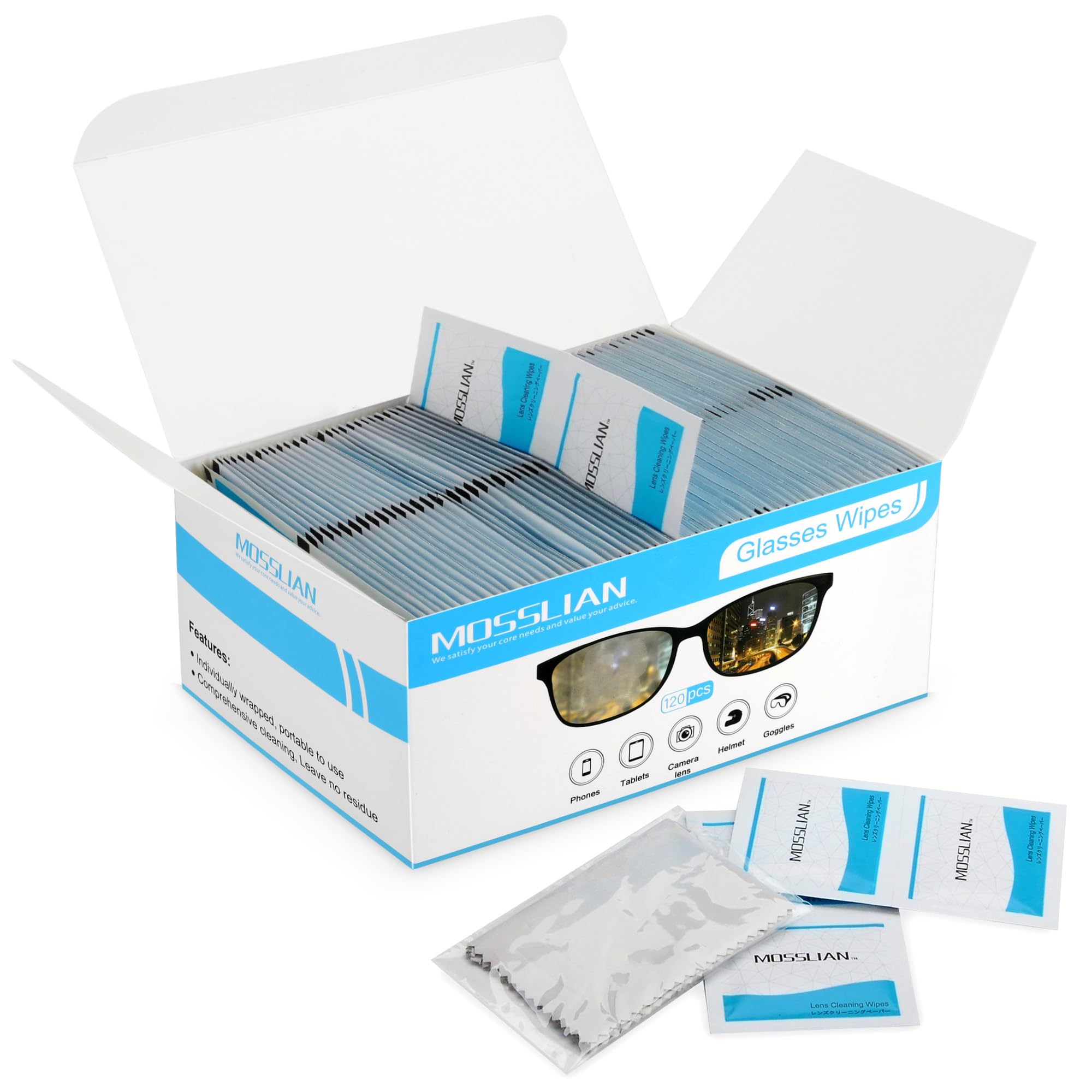 ・【こだわりの清潔性能】MOSSLIANのクリーニングティッシュは高品質なソフト原紙素材、拭き残りがなくクリアな仕上がり。スマホ、タブレット画面などの汚れ、細菌、指紋や油脂を軽く拭くだけでスッキリ落とします。洗浄用ウェットシートタイプなので...