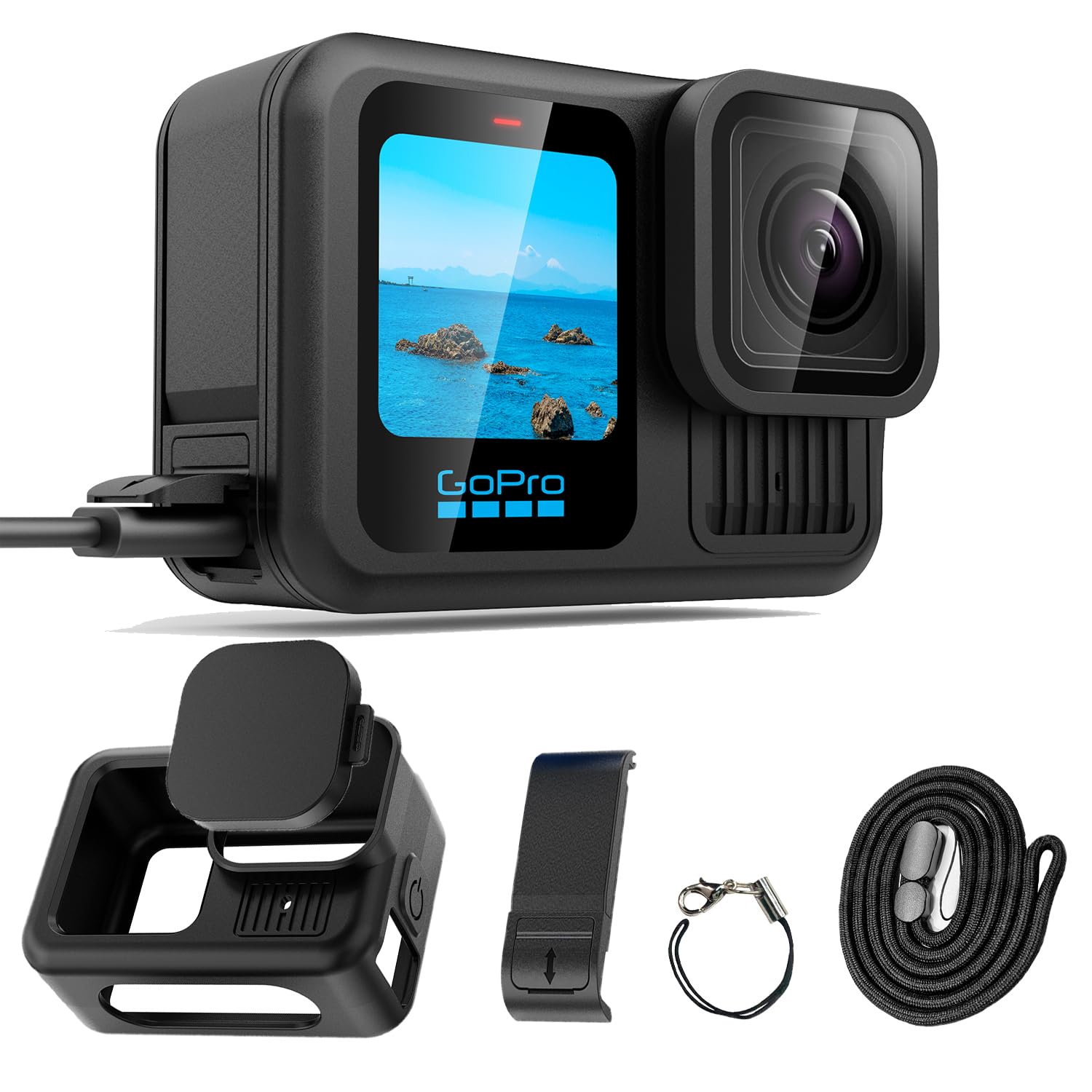 ・【GoPro HERO13 Black専用カバーキット】5 in 1アクセサリーキットはHERO13 Black 対応シリコンケース、レンズキャップ、バッテリー蓋、ハンドストラップ2枚が入っています。空いている底にはマグネット式マウントお...