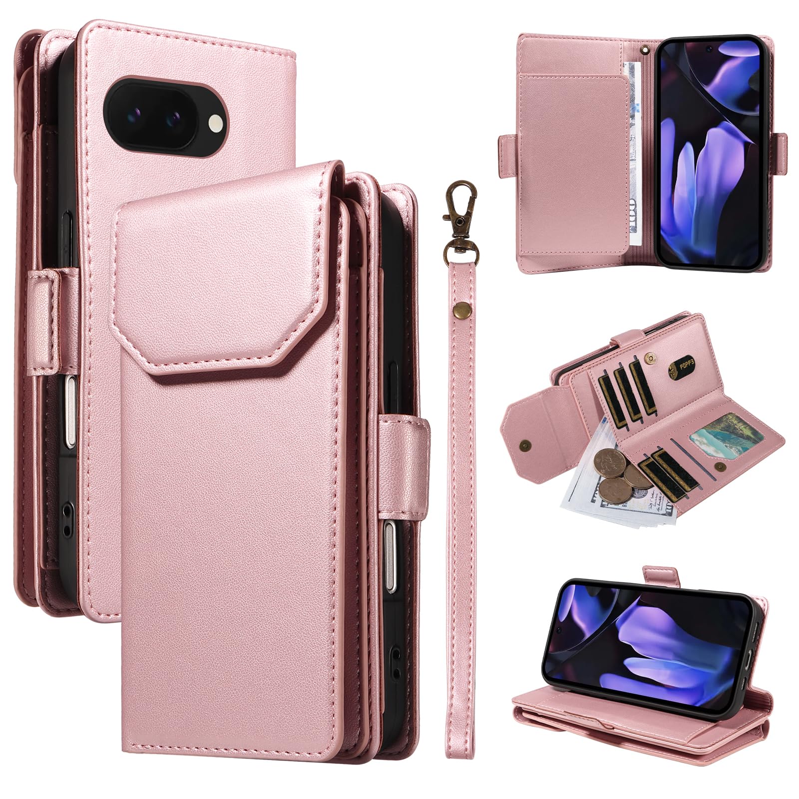 ・対応機種：Googel Pixel9A 専用です。機種と画面サイズをご確認の上ご購入ください。・多枚カード収納：この ピクセル9a スマホケース ポケットは全部で13個、カードスロットが6つ、大きなポケットが1つあります。スマホケースを開...