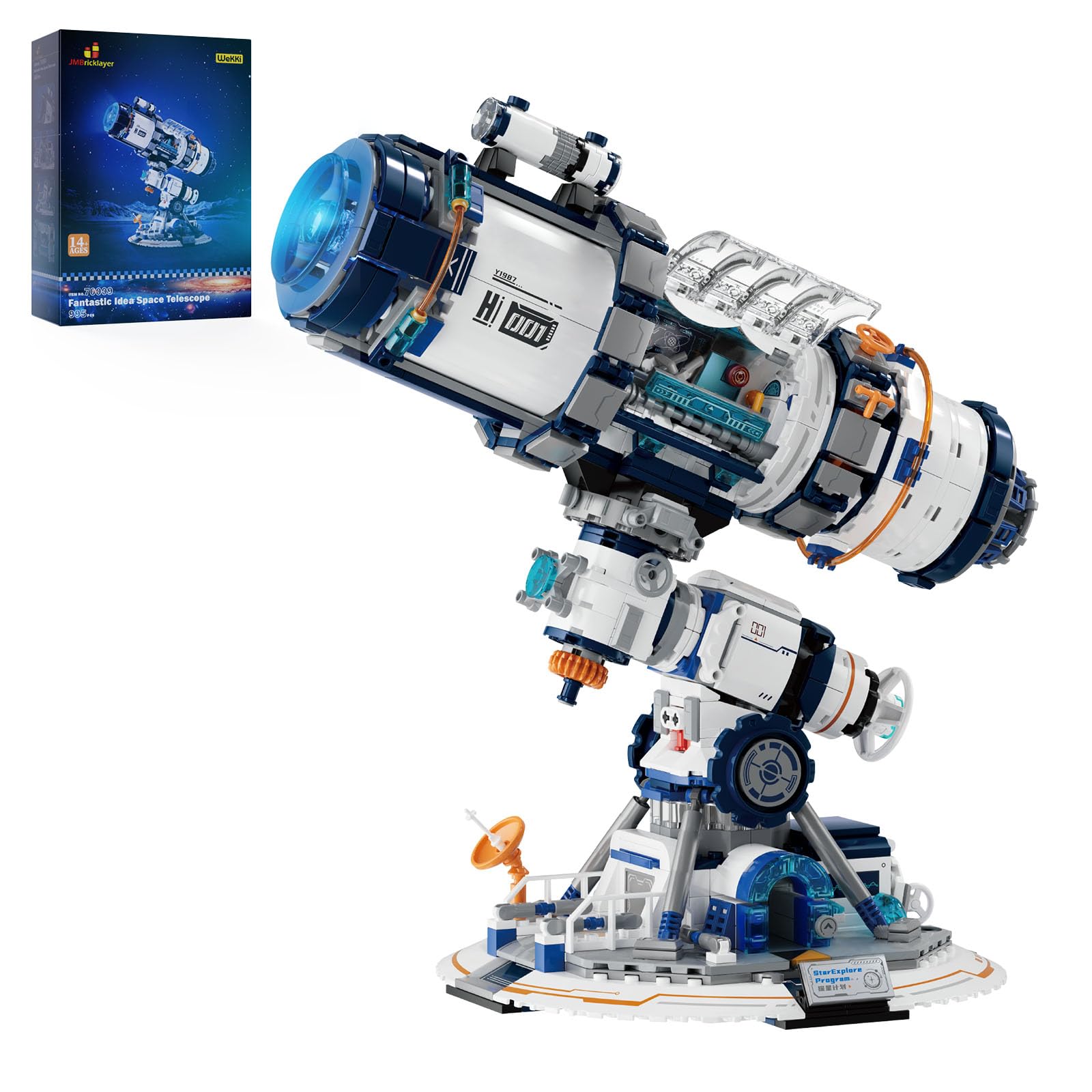 ・【魅力的なライト効果】JMBricklayer 宇宙望遠鏡組み立てセットの見事な視覚効果を体験してください。レンズをゆっくりと回転させると、未来的な青いライトが宇宙セット全体を瞬時に照らします。ライトは宇宙玩具の視覚的な魅力を高め、宇宙技...