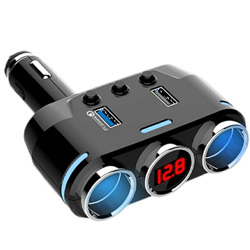 車載用 シガーソケット分配器 12V/24V 2連 USBポート付き 商　品　説　明 【2連シガーソケット+USBポート×2】 独立スイッチ付き2連シガーソケット分配器!! 同時に車載用FMトランスミッター、ドライブレコーダーなど、 車内の...
