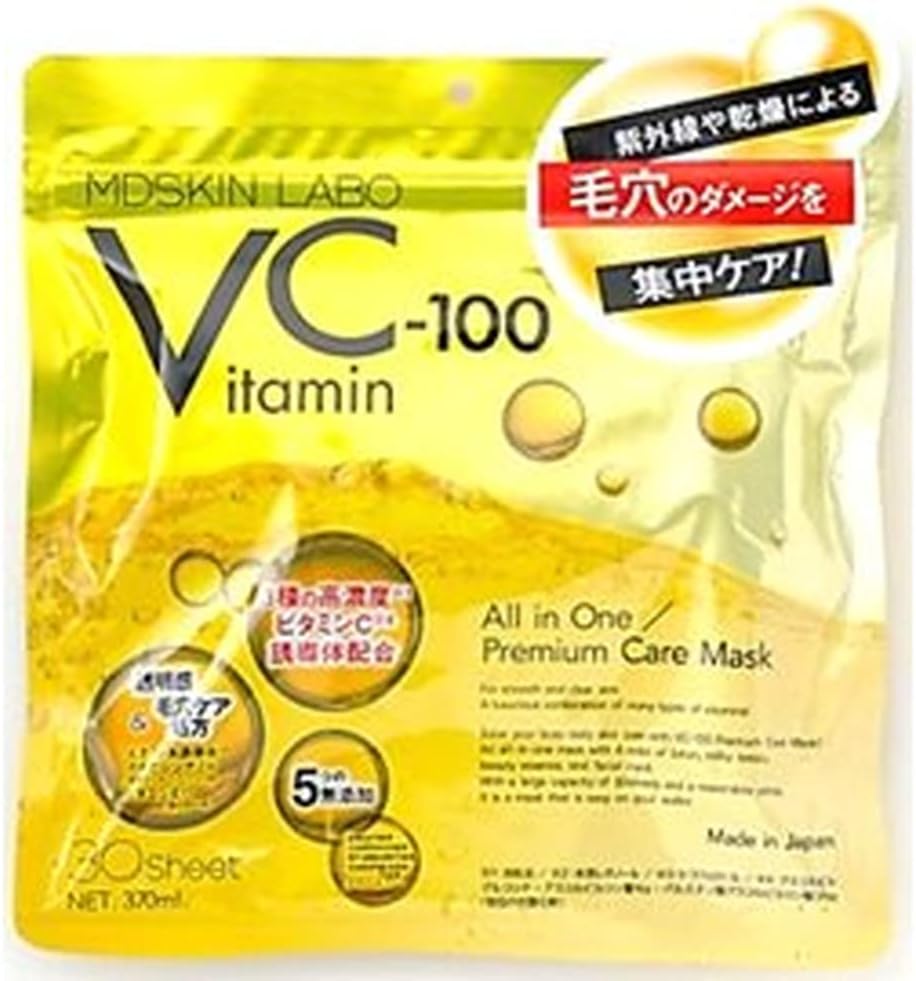 MDSKIN LABO VCー100プレミアムケアマスク30P 商　品　説　明 紫外線や乾燥による毛穴のダメージを集中ケア 3種類（（アスコルビルグルコシド・アスコルビルリン酸Na・パルミチン酸アスコルビルリン酸3Na）の高濃度※ビタミンC...