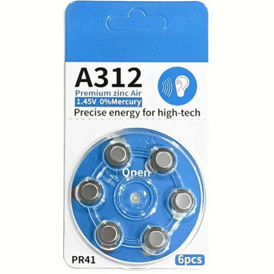 PR41(312) ボタン電池 6個入り 商品説明 PR41（312）補聴器用空気亜鉛電池。安定した電圧と長寿命が特長で、多くの補聴器に対応しています。使い始めは保護シールをはがしてからご使用ください。 【小型で大容量】 亜鉛空気電池は小さ...