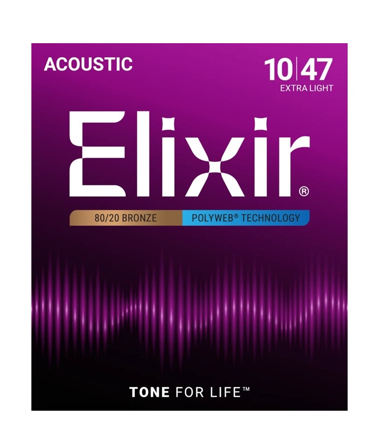 Elixir エリクサー アコースティックギター弦 POLYWEB 80/20ブロンズ Extra Light .010-.047 #11000 商　品　説　明 エクストラライト 「ポリウェブ」 （.010 .014 .023w .030w...