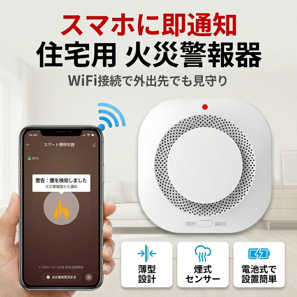 【火災検知時「発生場所を音声で通知」ワイヤレス連動型住宅用火災警報器】ワイヤレス連動式だから家中どこにいても瞬時に全室へ警報が伝わります。離れた部屋でも煙が広がる前に早期検知。音声メッセージと警報音の二段階報知で、他の生活音との聞き間違いを...