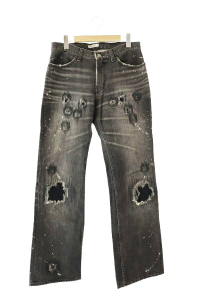 【中古】ナンバーナイン NUMBER (N)INE 01AW STANDARD期 スタンダード期 Grunge Denim グランジ 加工 デニム パンツ 3 黒 ブラック ブランド古着ベクトル 中古 260224 メンズブランドナンバーナ...