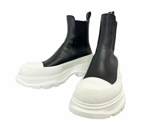 【中古】アレキサンダーマックイーン ALEXANDER MCQUEEN Tread Slick Boots トレッド スリック プラットフォーム サイドゴア ブーツ 634617 41 黒 白 ブラック ホワイト ブランド古着ベクトル 中古...