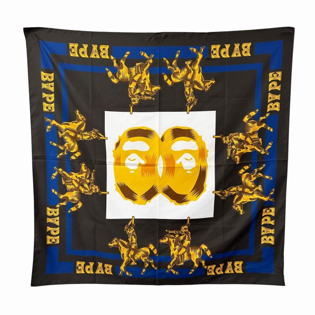 【中古】アベイシングエイプ A BATHING APE Double Ape Head Scarf ダブル エイプ ヘッド スカーフ 001GDH31027X 黒 ブラック ブランド古着ベクトル 中古●▲260514 メンズブランドアベイシ...