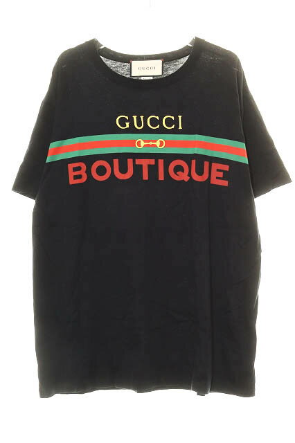 【中古】グッチ GUCCI BOUTIQUE PRINTING LOOSE SHORT SLEEVE SIZE M 548334 XJCKY ブティック プリンティング ルーズ ショート スリーブ Tシャツ ブラック 黒 【ブランド古着ベク...
