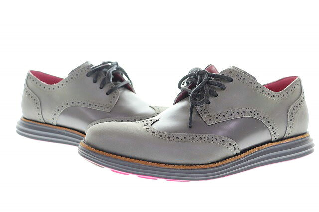 【中古】コールハーン COLE HAAN LUNARGRAND WINGTIP GREY SIZE8 2012 ルナグランド ウィング チップ ビジネス シューズ グレー ピンク 【ブランド古着ベクトル】●▲260714 メンズ 【ベクトル...