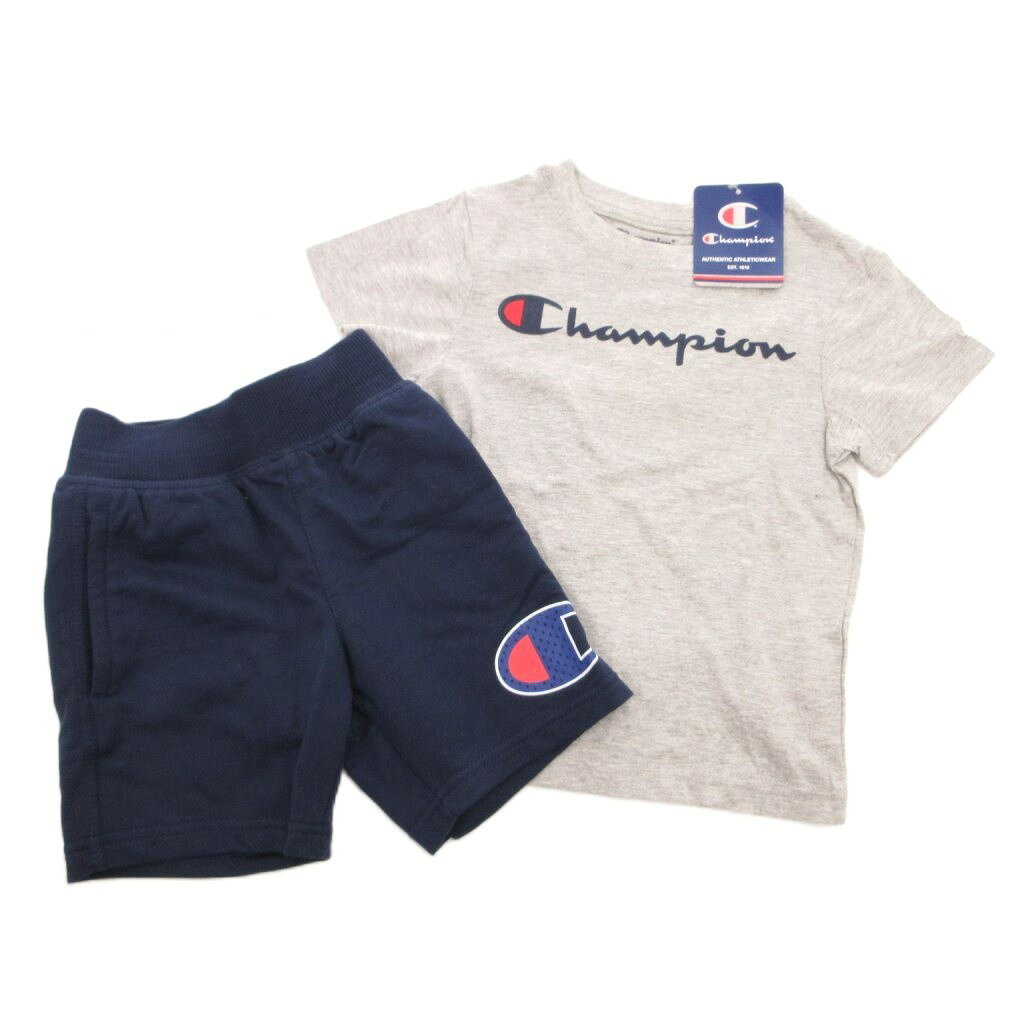 【中古】チャンピオン CHAMPION セットアップ Tシャツ ショートパンツ ロゴ 4T グレー 紺 ネイビー /JS ☆AA★ ■OOM キッズ 【ベクトル 古着】 260428ブランドチャンピオン CHAMPION表記サイズ4T実寸サ...