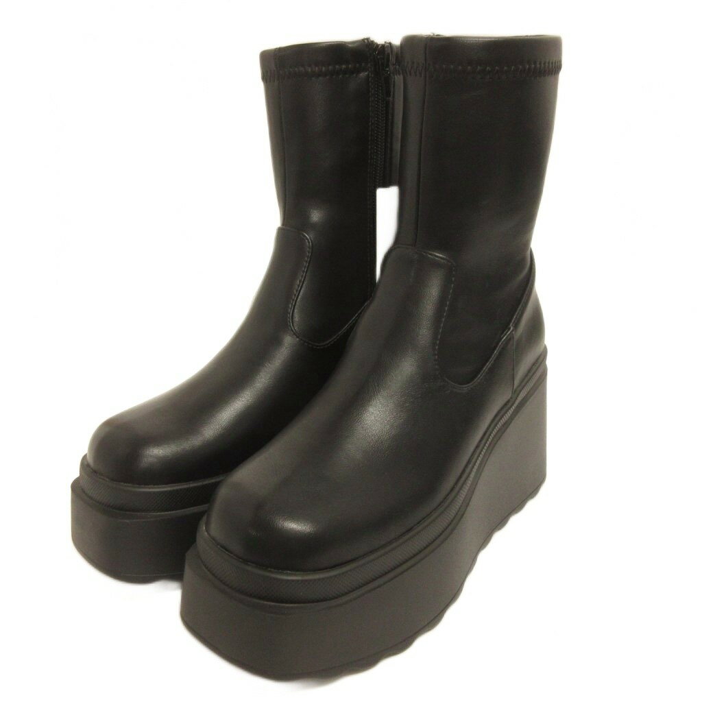 【中古】未使用品 アズールバイマウジー AZUL by moussy VENUSウェッジソールストレッチショートブーツ フェイクレザー 厚底 S 黒 ブラック メンズ 【ベクトル 古着】 260416ブランドアズールバイマウジー AZUL ...