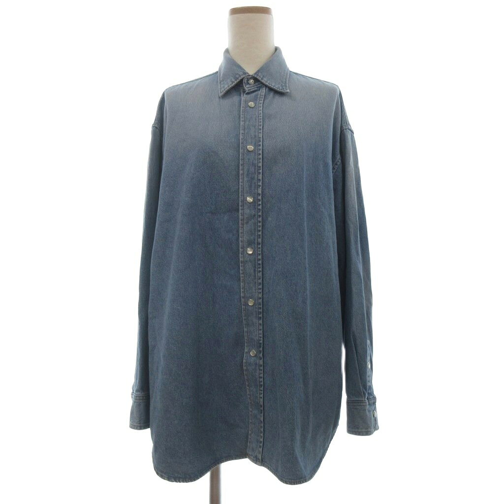 【中古】バレンシアガ BALENCIAGA ロゴ刺繍スナップデニムシャツ オーバーサイズ 長袖 571457 38 青 ブルー レディース 【ベクトル 古着】 260507ブランドバレンシアガ BALENCIAGA表記サイズ38実寸サイズ肩...