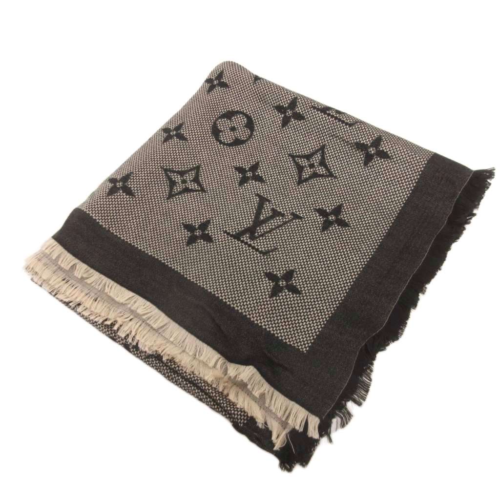 【中古】ルイヴィトン LOUIS VUITTON 美品 モノグラム ネオナット ショール M73677 LVロゴ スクエア 大判 黒 ブラック メンズ レディース 【ベクトル 古着】 260605ブランドルイヴィトン LOUIS VUITT...