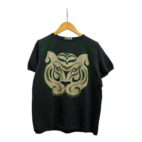 【中古】ポイ バイ クリッツィア Poi by KRIZIA ニット セーター 半袖 クルーネック 総柄 ラメ ウール混 アンゴラ混 グレー 緑 グリーン ベージュ レディース 【ベクトル 古着】 260218ブランドポイ バイ クリッツィ...