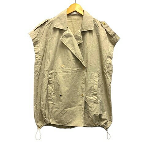 【中古】ジェナ エスパス メルヴェイユ Jena espace merveilleux ベスト ジレ ノースリーブジャケット 無地 F ベージュ レディース 【ベクトル 古着】 260302表記サイズF実寸サイズ身幅：67cm　着丈：80c...