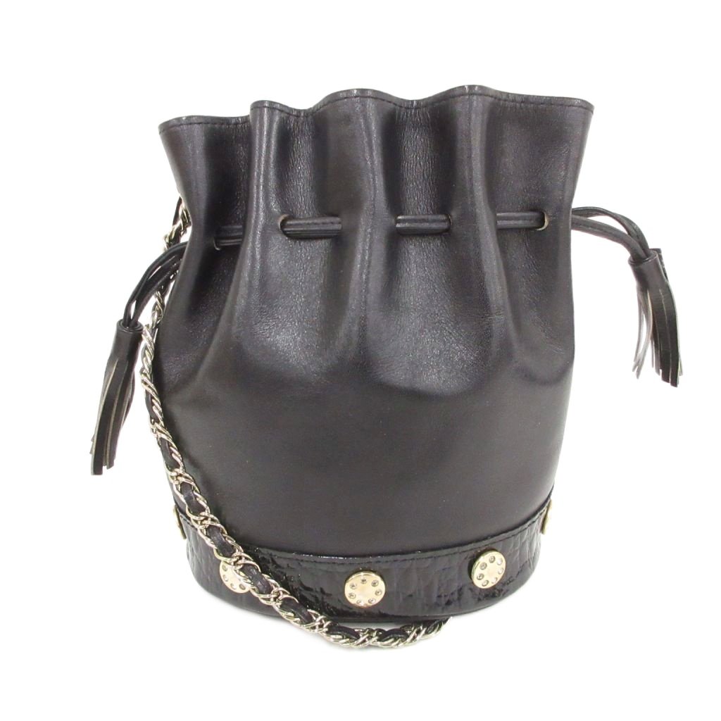 【中古】アルドザネッティ ALDO ZANETTE タグ付き ショルダーバッグ チェーン 黒 ブラック 巾着型 タッセル付き /NU ■GY35 レディース 【ベクトル 古着】 260422実寸サイズ持ち手の長さ：-cm　ヨコ：15cm　タ...
