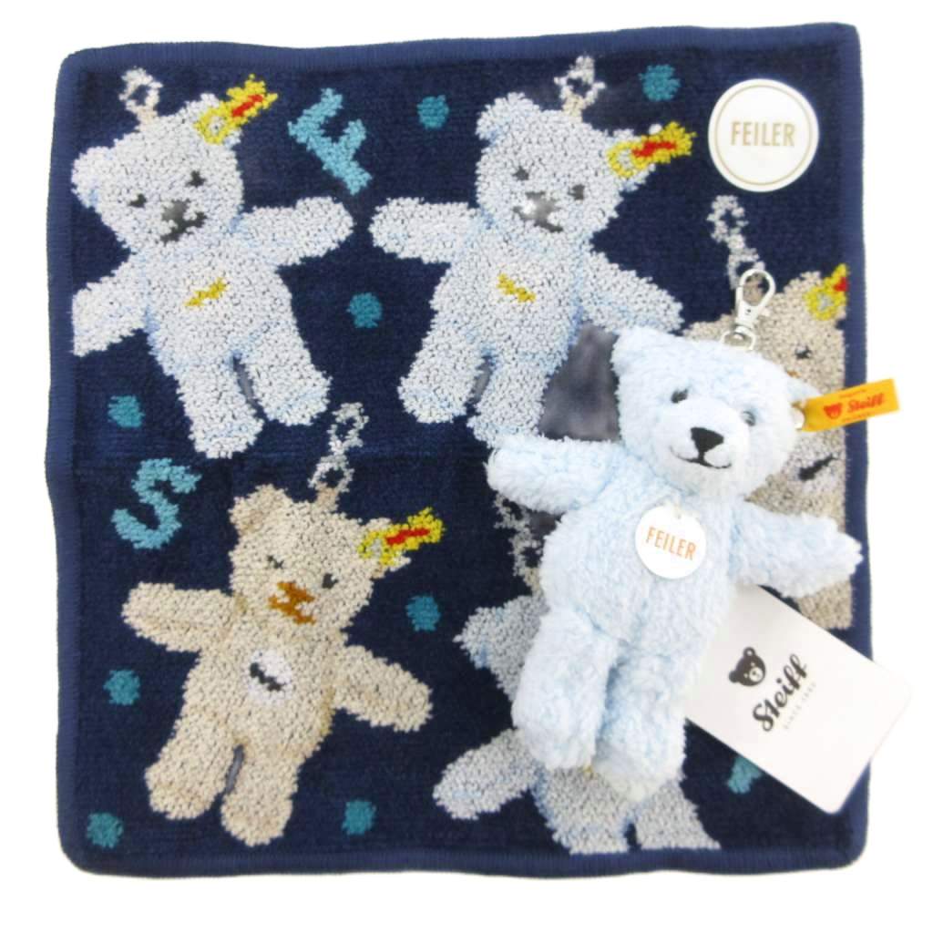 【中古】未使用品 フェイラー FEILER × Steiff シュタイフ ギフトボックス ハンカチ チャーム キーリング ベン テディベア ネイビー ブルー レディース 【ベクトル 古着】 260426ブランドフェイラー FEILER実寸サ...