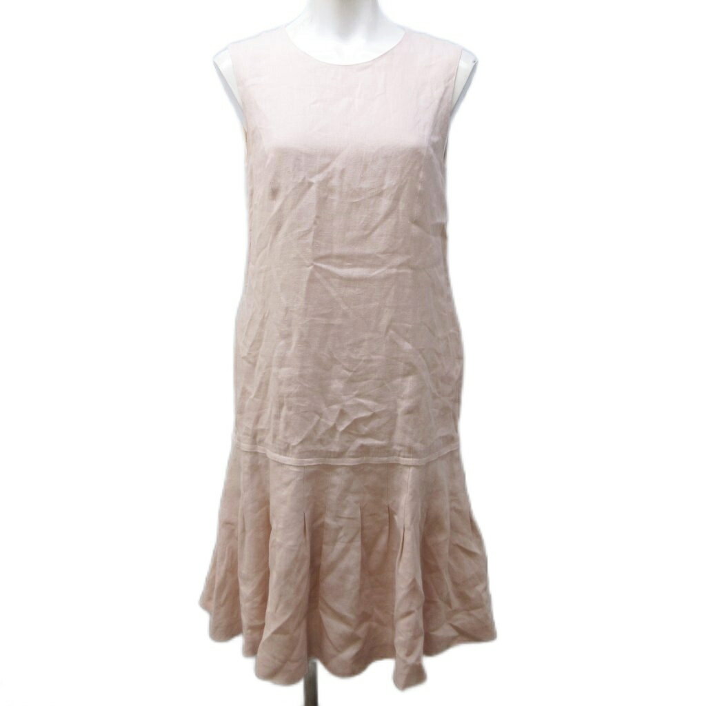 【中古】フォクシー FOXEY DROPPED WAIST PINTUCK DRESS 2018年 ワンピース ドレス リネン ピンタック ノースリーブ ひざ丈 38 約S ピンク 37925 IBO84 1120 レディース 【ベクトル ...