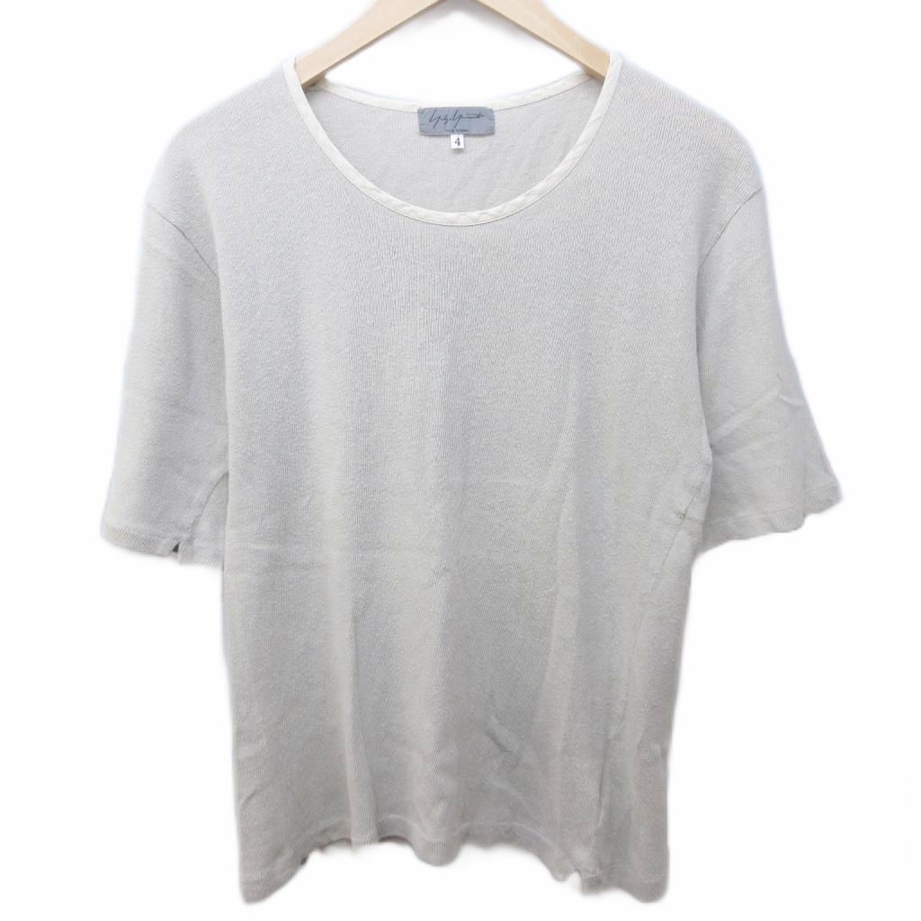 【中古】ヨウジヤマモトプールオム YOHJI YAMAMOTO POUR HOMME リブニット カットソー Tシャツ コットン リネン混 切替 半袖 4 約L ベージュ 系 IBO79 1207 メンズ 【ベクトル 古着】 251207ブ...