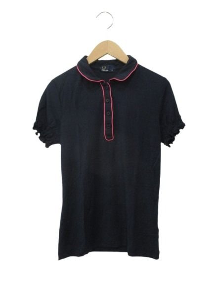 【中古】フレッドペリー FRED PERRY ポロシャツ 半袖 M パイピング フリル ロゴ刺繍 ネイビー 紺 トップス レディース 【ベクトル 古着】 260513ブランドフレッドペリー FRED PERRY表記サイズM実寸サイズ肩幅：3...