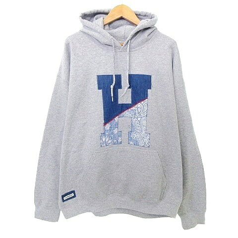 【中古】H.R.REMAKE 聖林公司 パッチワーク パーカー フーディー 裏起毛 4 L〜XL グレー ☆AA★ A0212 メンズ 【ベクトル 古着】 260212表記サイズ4（L〜XLサイズ相当）実寸サイズ肩幅：67cm　身幅：66c...