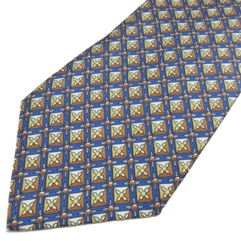 【中古】エルメス HERMES 美品 ネクタイ ワイドタイ シルク 総柄 ビジネス ブルー ブラウン系 /X メンズ 【ベクトル 古着】 260421ブランドエルメス HERMES実寸サイズ大剣：9cm　全長：140.5cm　　素材シルク1...