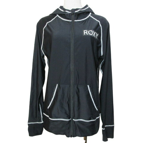【中古】ロキシー ROXY 美品 フード付きジップアップラッシュガード RLY205023 パーカー マリンスポーツ ロゴ プリント ナイロン サムホール L ブラック ホワイト レディース 【ベクトル 古着】 260428ブランドロキシー...