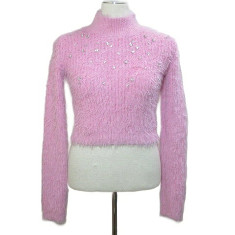 【中古】ザラ ZARA ビジュー シャギーニット セーター プルオーバー 長袖 ハイネック クロップド 厚手 S 165/84A ピンク /X レディース 【ベクトル 古着】 260509ブランドザラ ZARA表記サイズS 165/84A実...