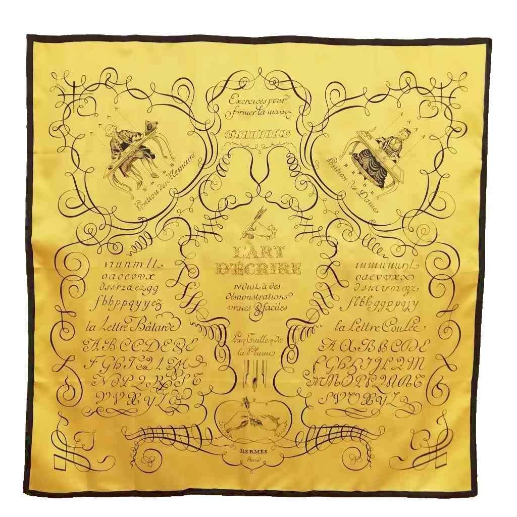 【中古】エルメス HERMES L'ART D'ECRIRE 書の芸術 カレ90 大判 スカーフ ベージュ ブラック 【ベクトル 古着】 260713ブランドエルメス HERMES実寸サイズ縦：87cm　横：88cm　　色ベージュ ブラック...