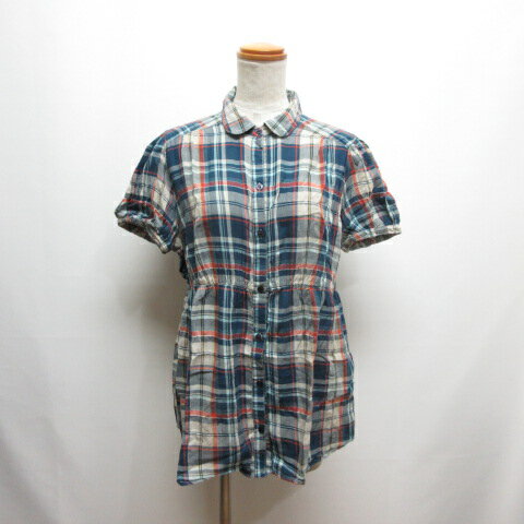 【中古】ザラ トラファルック ZARA Trafaluc チェック柄 半袖 シャツ チュニック L ネイビー系 レディース 【ベクトル 古着】 260701ブランドザラ トラファルック ZARA Trafaluc表記サイズL実寸サイズ肩幅：...