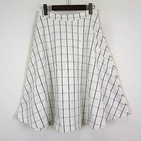 【中古】グリーンレーベルリラクシング ユナイテッドアローズ green label relaxing sporting&style スカート フレア グラフチェック ストレッチ コットン ひざ丈 M 白 ホワイト 黒 ブラック レディース ...