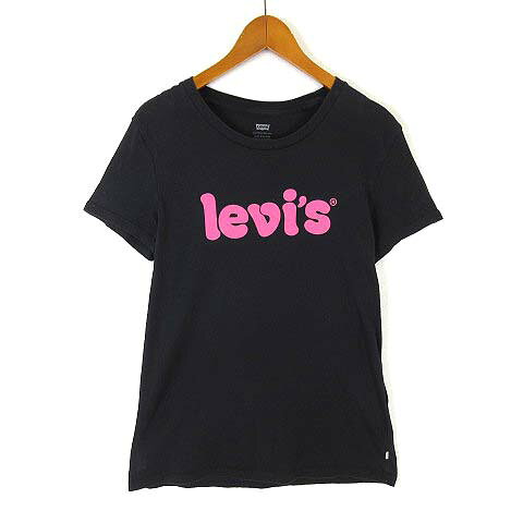 【中古】リーバイス Levi's Tシャツ カットソー ロゴ クルーネック コットン 半袖 XS 黒 ブラック ピンク レディース 【ベクトル 古着】 260612ブランドリーバイス Levi's表記サイズXS ※スタッフ試着でSサイズ相当...