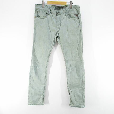 【中古】リプレイ REPLAY LENRICK デニムパンツ ジーンズ ボタンダウン 32 緑系 グリーン ストレッチ ロゴ 文字 刺繍 ロング丈 メンズ 【ベクトル 古着】 251003ブランドリプレイ REPLAY表記サイズ32実寸サイ...