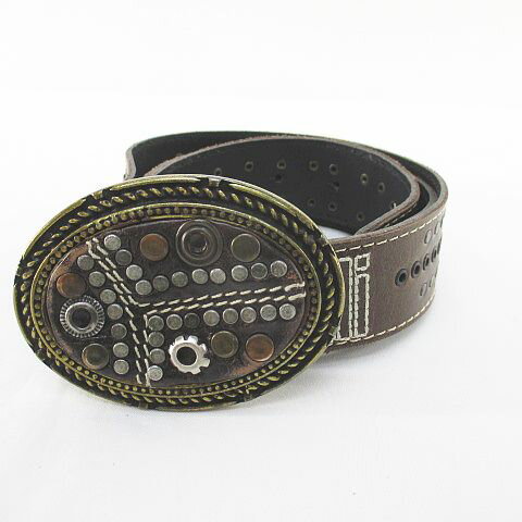 【中古】ジャストカヴァリ JUST cavalli ベルト レザー 本革 80 茶系 ブラウン ロゴ 文字 刺繍 スタッズ トップ式 バックル 小物 レディース 【ベクトル 古着】 251014ブランドジャストカヴァリ JUST caval...