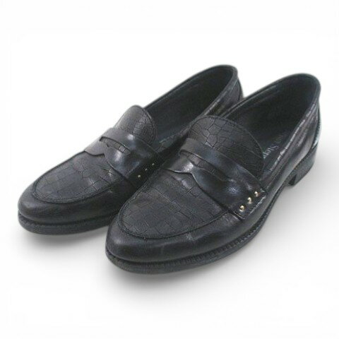 【中古】BRYAN STEPWISE ブライアンステップワイズ ローファー スタッズ 36 ブラック 黒系 レザー スペイン製 レディース 【ベクトル 古着】 260202実寸サイズ最大幅：8.5cm　アウトソール：25cm　　素材レザー色...