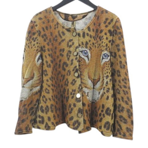 【中古】イタリヤ 伊太利屋 長袖 カーディガン 9 茶系 ブラウン ヒョウ柄 アニマル柄 総柄 ラインストーン 飾りボタン レディース 【ベクトル 古着】 260205ブランドイタリヤ 伊太利屋表記サイズ9実寸サイズ肩幅：39cm　身幅：5...