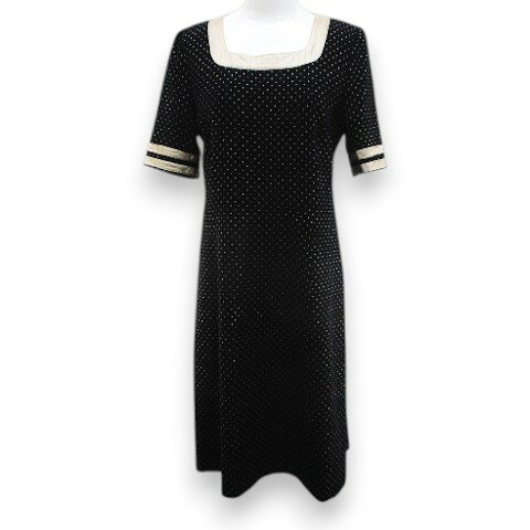 【中古】カーラカリーニ Carla Carini ドット柄 ワンピース 膝丈 42 紺系 ネイビー スクエアネック 切替 裏地 肩パット イタリア製 レディース 【ベクトル 古着】 260309表記サイズ42実寸サイズ肩幅：38cm　身幅：...