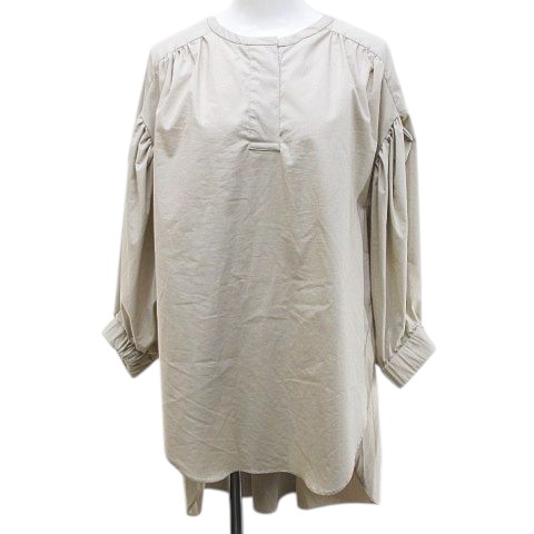【中古】パシオーネ PASSIONE 長袖 シャツ ブラウス チュニック 38 ベージュ 無地 ギャザー ストレッチ 日本製 レディース 【ベクトル 古着】 260411ブランドパシオーネ PASSIONE表記サイズ38実寸サイズ身幅：62...